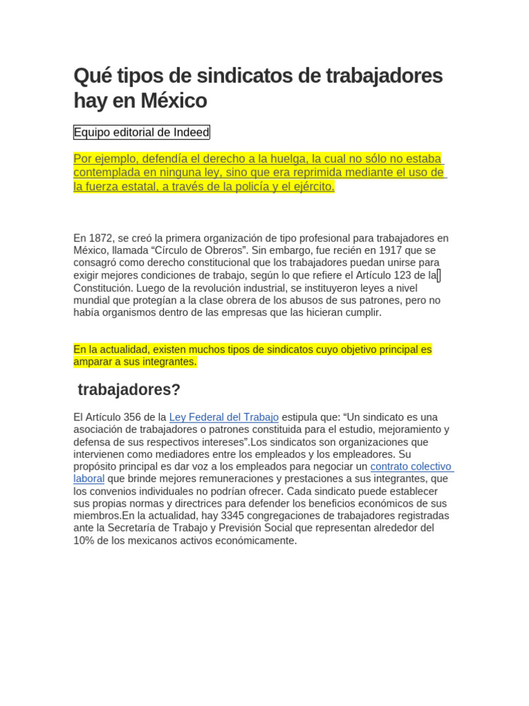 Qué Tipos de Sindicatos de Trabajadores Hay en México | PDF | Sindicato | Derecho laboral