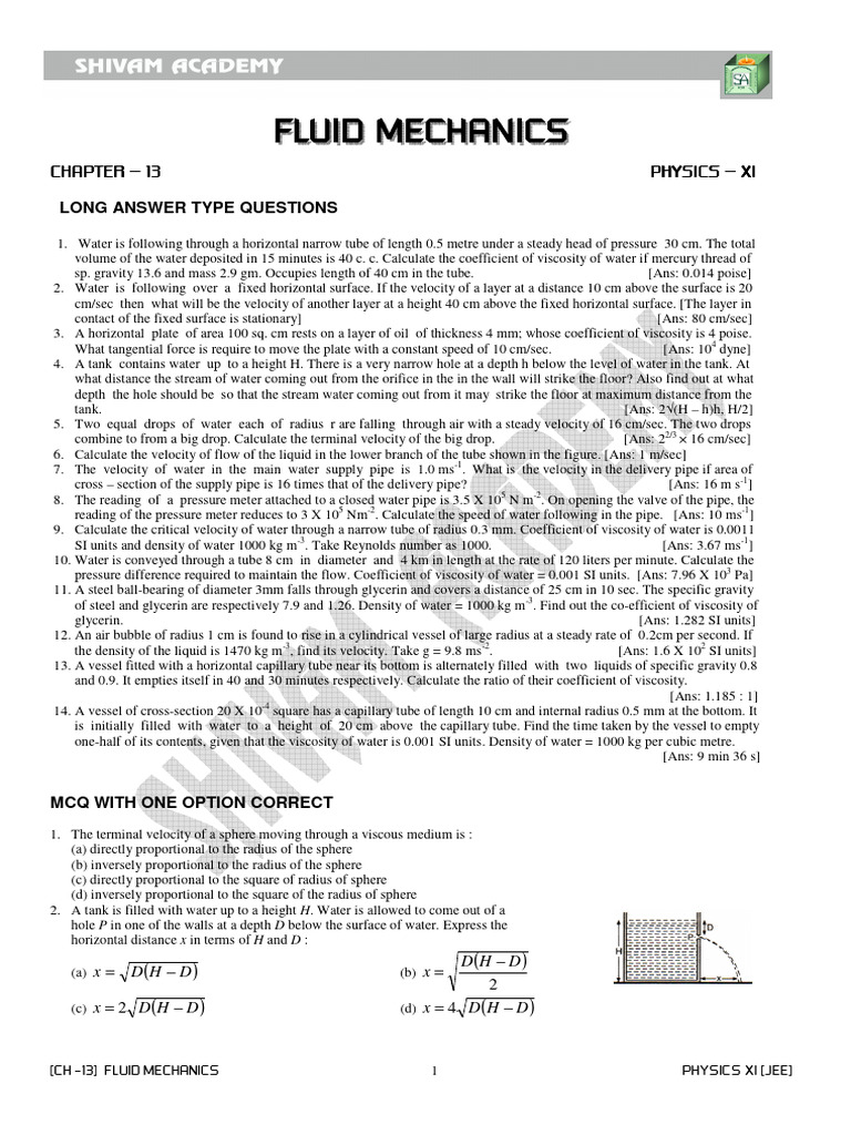 13 FLUID MECHANICS-1 | PDF | Viscosity | Pressure