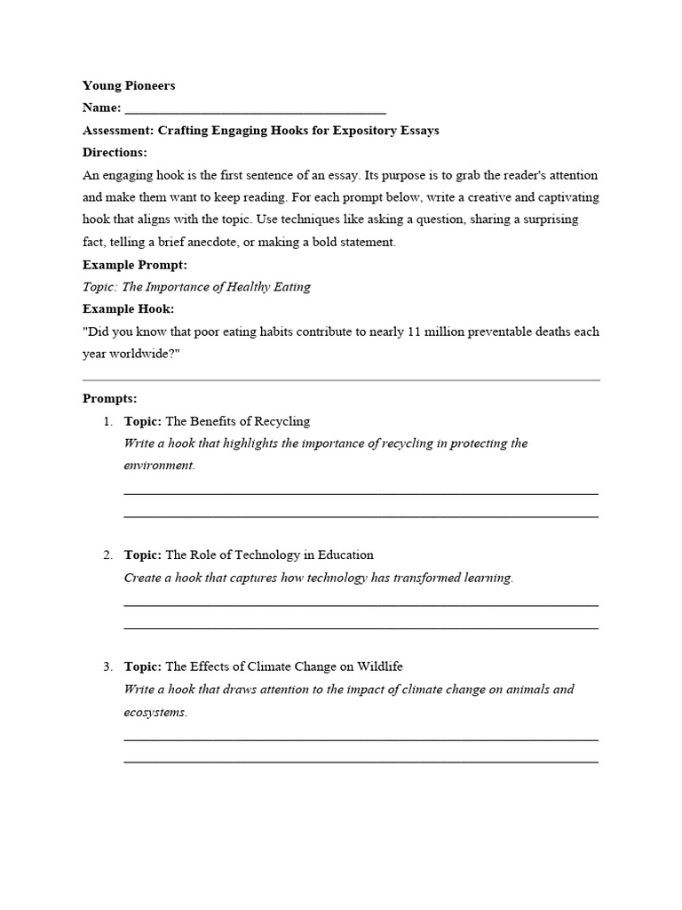 Young Pioneers - Hook Assessment | PDF