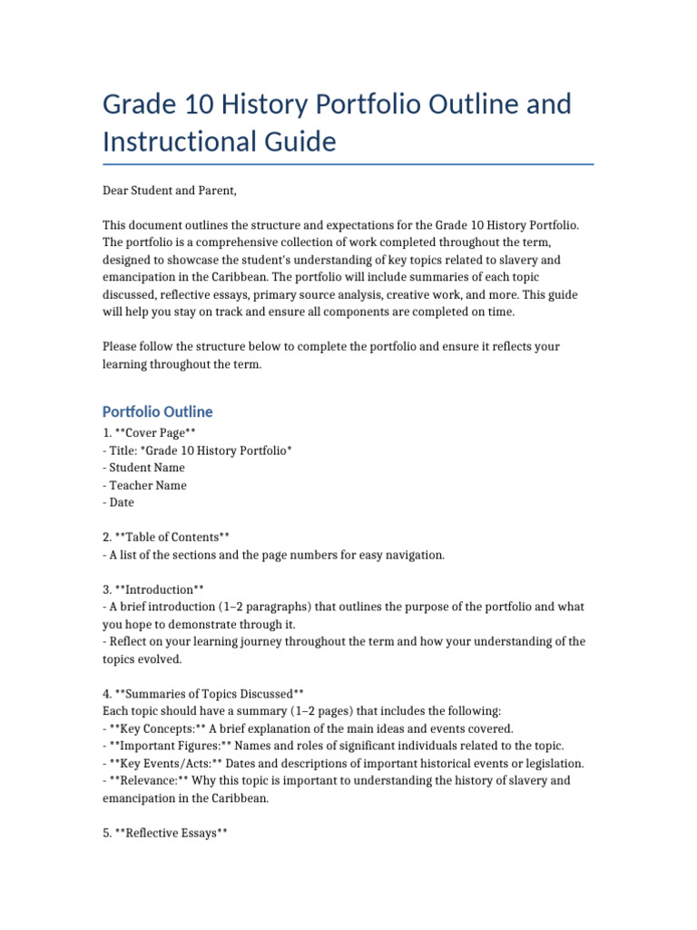 Grade 10 History Portfolio Outline and Guide | PDF | Essays | Cognition