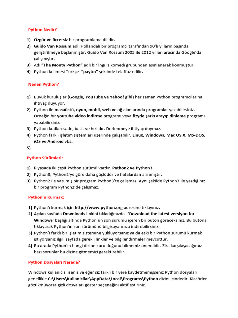 9.sınıf Python Notlar | PDF