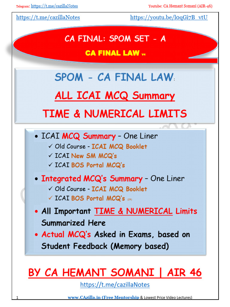 Law MCQ SPOM Time & Numerical Limit | PDF | Justice | Crime & Violence