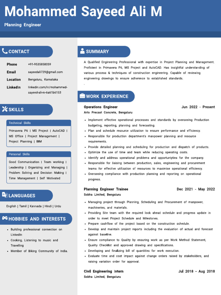 CV Planning Engineer | PDF