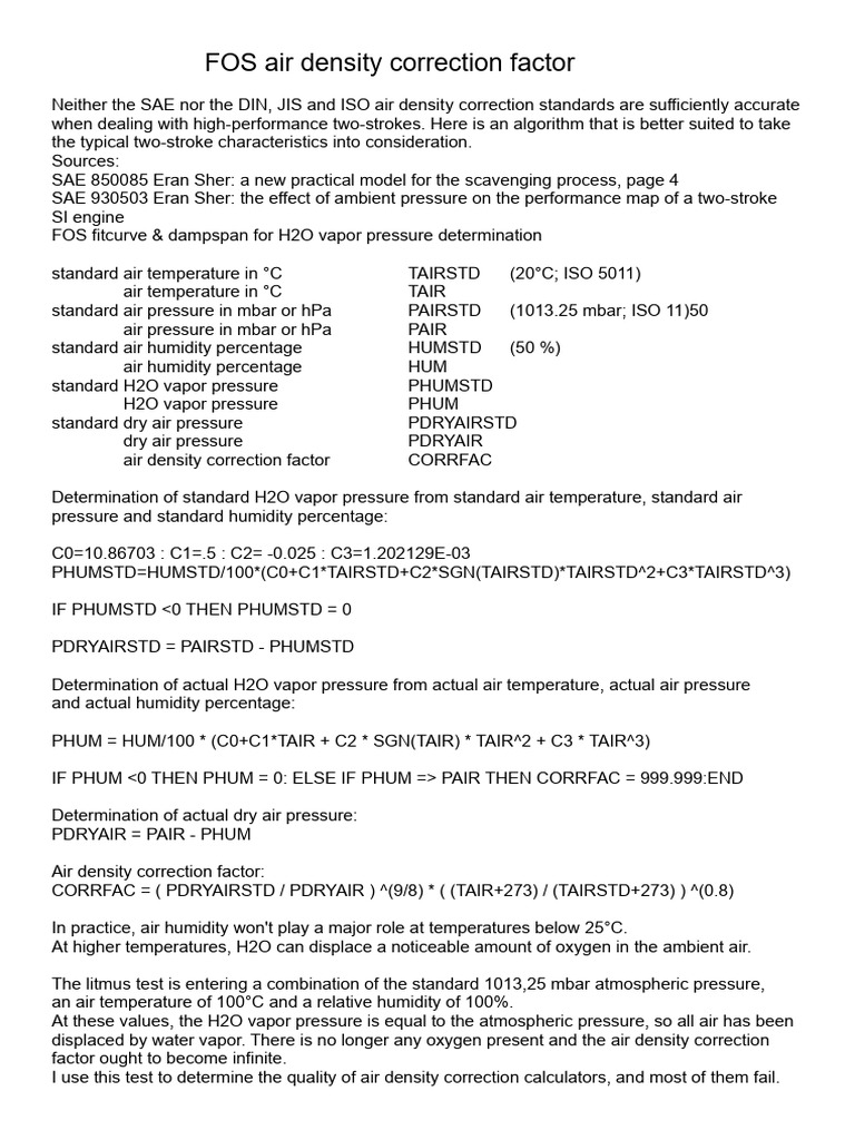 FOS Air Density Correction Factor | PDF | Humidity | Atmospheric Pressure