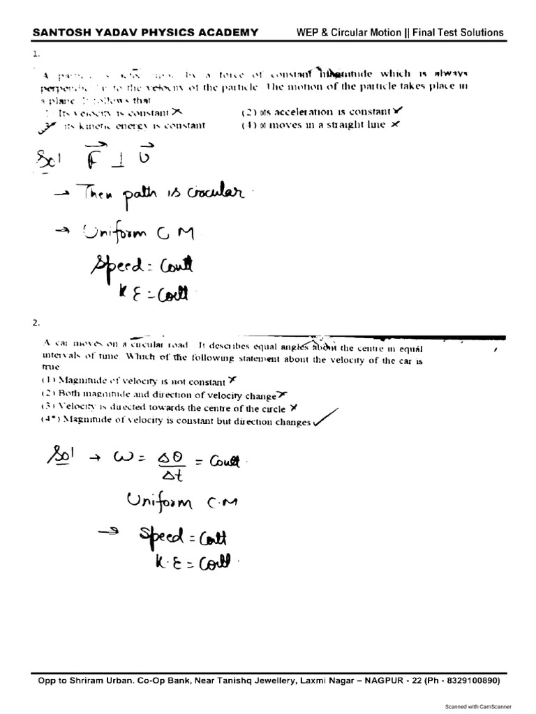 4 - WEP & Circular Motion Final Test Solutions | PDF