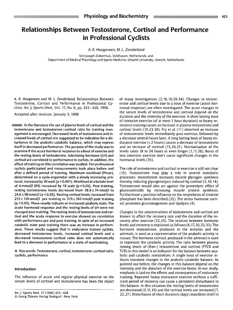 Relationships Between Testosterone, Cortisol and Performance in Cyclist ...
