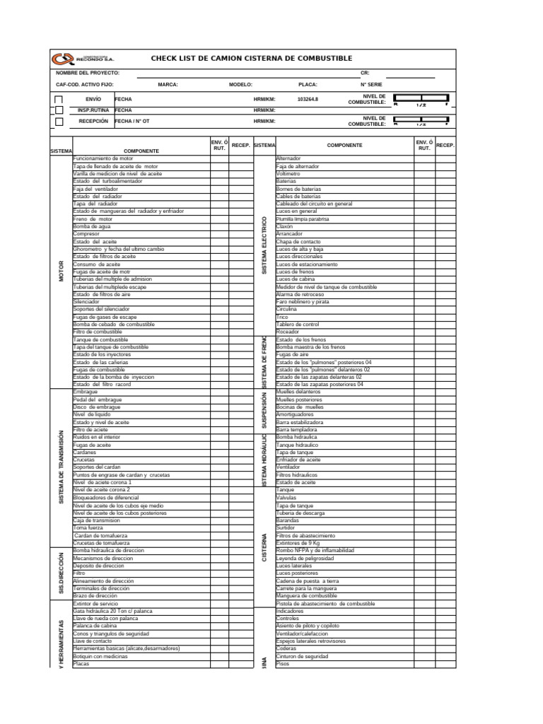 525583098-1-CHECK-LIST-DE-CISTERNA-DE-COMBUSTIBLE-FORMATO | PDF | Embrague | Motores