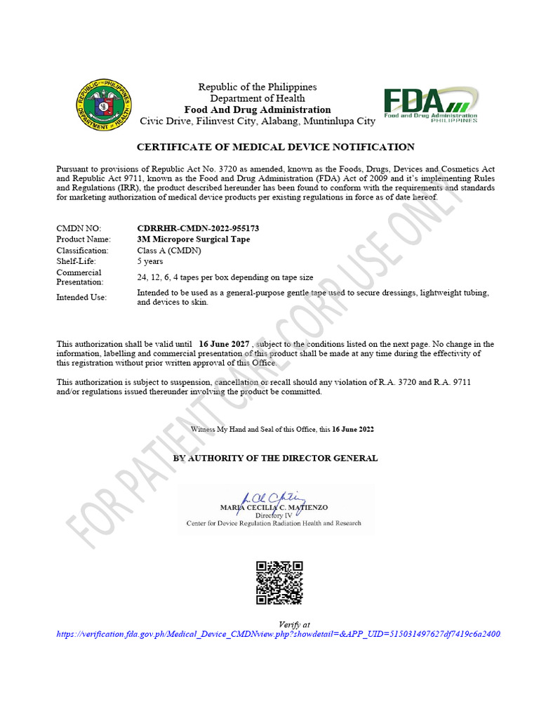 3M Micropore Surgical Tape - Usa - CDRRHR-CMDN-2022-955173, 16 June ...