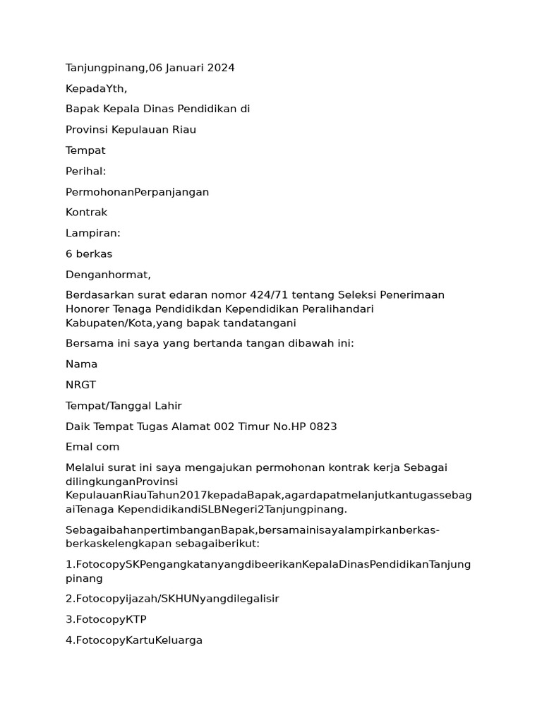 Surat Perpanjangan Masa Kerja | PDF Surat Perpanjangan Masa Kerja | PDF