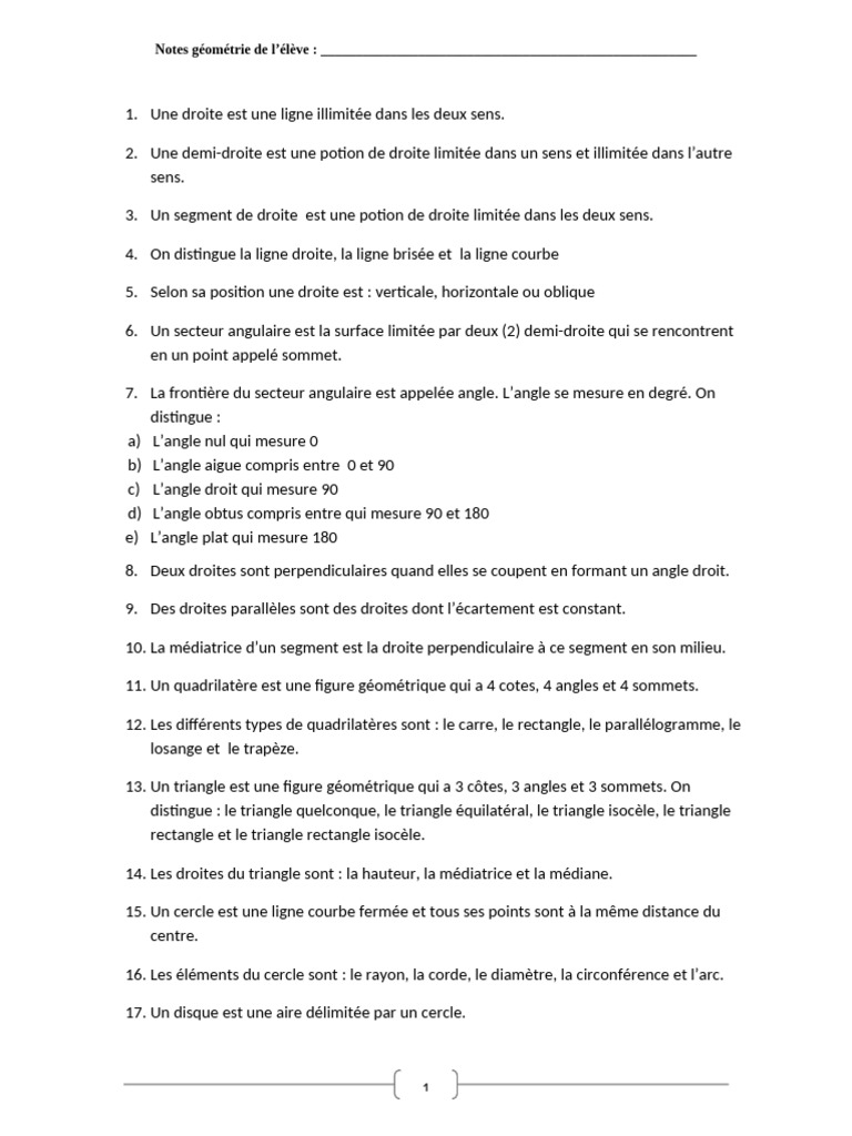 Concepts de base en géométrie | PDF