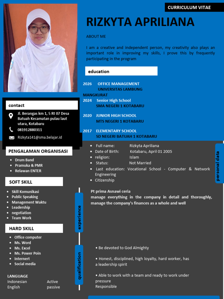 Rizkyta Apriliana's CV and Skills Overview | PDF