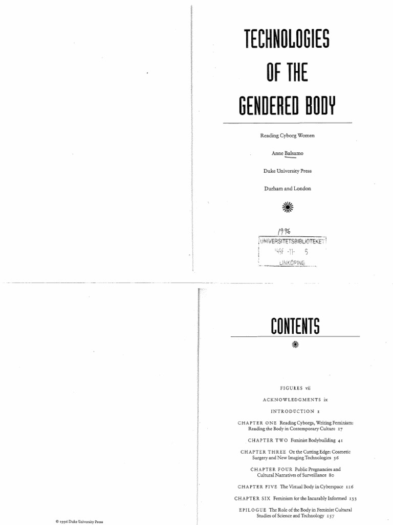 Balsamo Anne Technologies of The Gendered Body Reading Cyborg Women ...