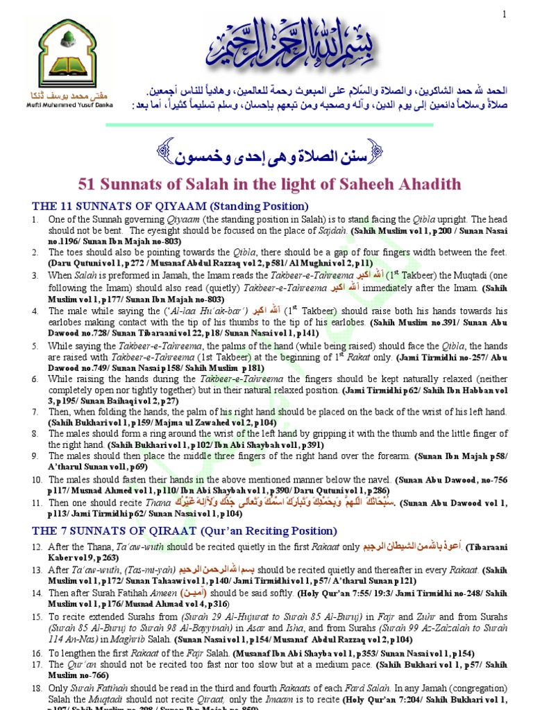 51 Sunnats of Salah in The Light of Saheeh Ahadith | PDF | Islamic ...