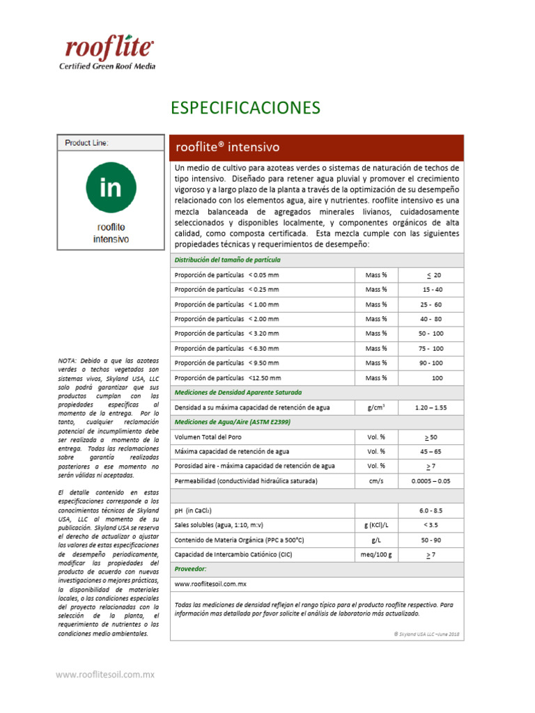 Rooflite Intensivo ESPECIFICACIONES 6 2018 MX | PDF | Agua