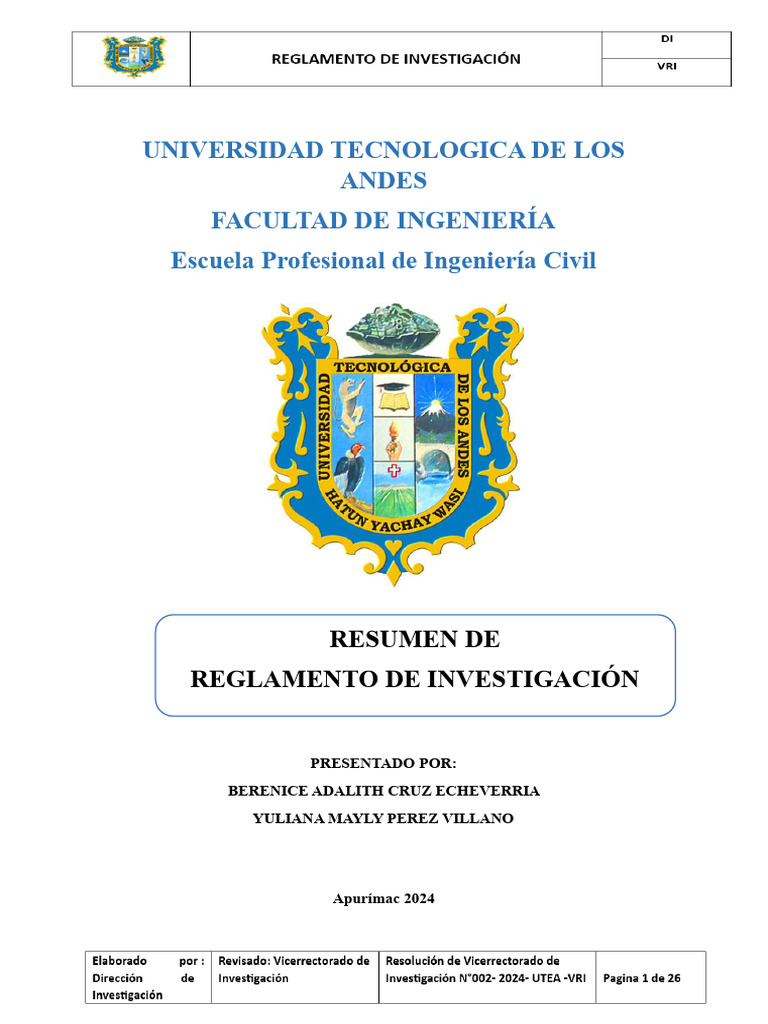 Resumen de REGLAMENTO DE INVESTIGACIÓN | PDF | Universidad | Business