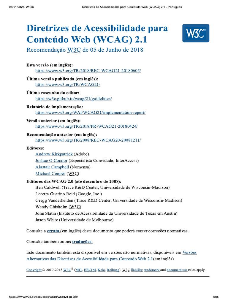 Diretrizes de Acessibilidade para Conteúdo Web (WCAG) 2 | PDF