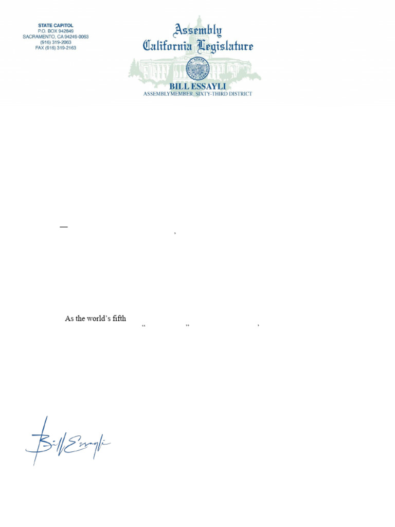 Assemblymember Bill Essayli's Letter To Gov. Gavin Newsom | PDF