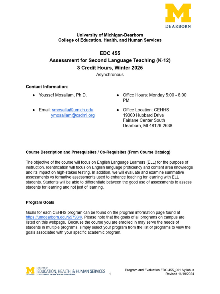 ELL Assessment Course Syllabus | PDF | Educational Assessment | Learning