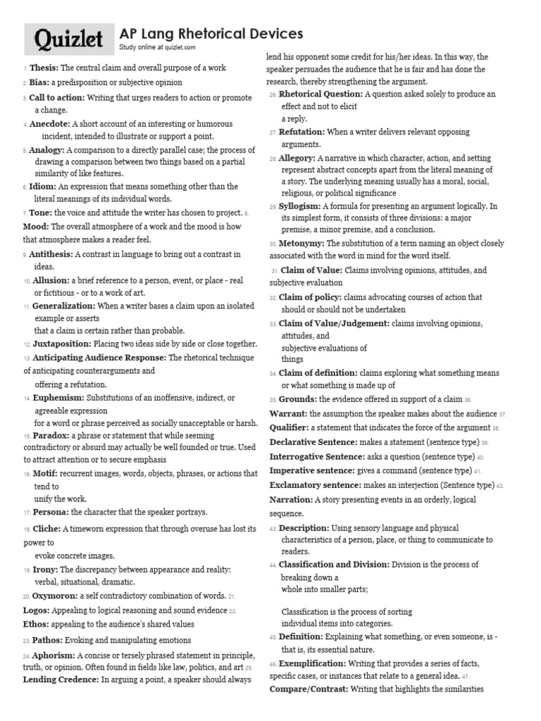 (Template) AP Language and Composition Vocabulary | PDF | Sentence ...