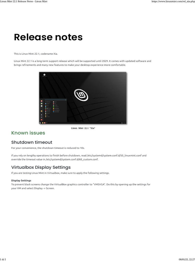Linux Mint 22.1 "Xia" Release Notes | PDF | Booting | Computer Science