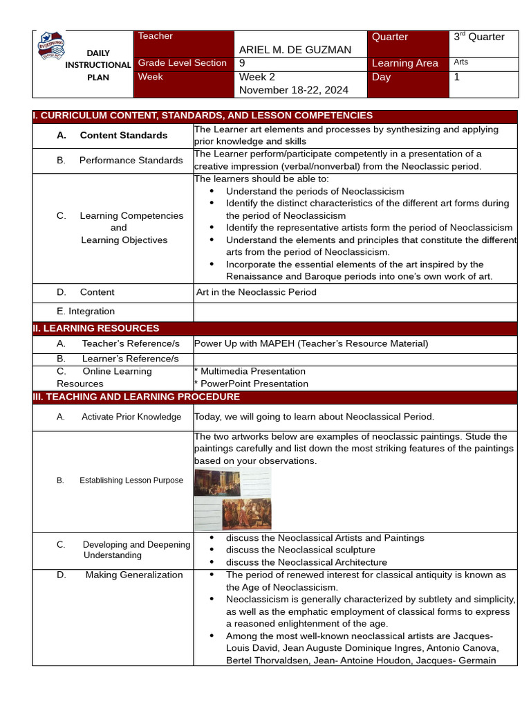 Q3-Week 1 - Grade 9 - Mapeh - Arts | PDF | Learning | Behavior Modification