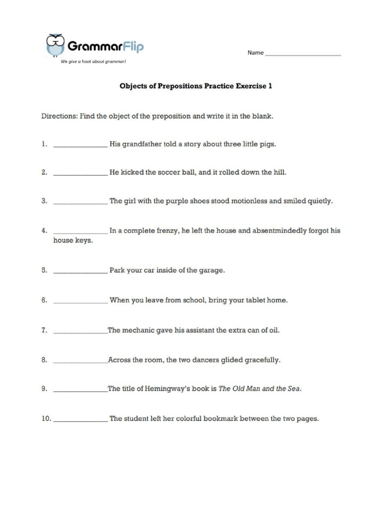 Object of A Preposition - Noun | PDF