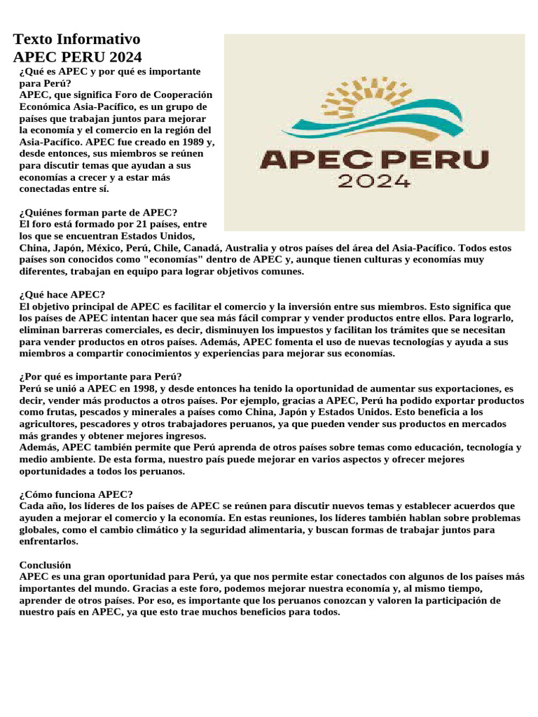 Ficha Com. Leemos Sobre APEC | PDF | Cooperacion economica Asia ...
