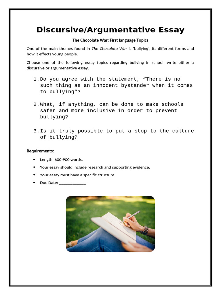 Discursive/Argumentative Essay: The Chocolate War: First Language ...