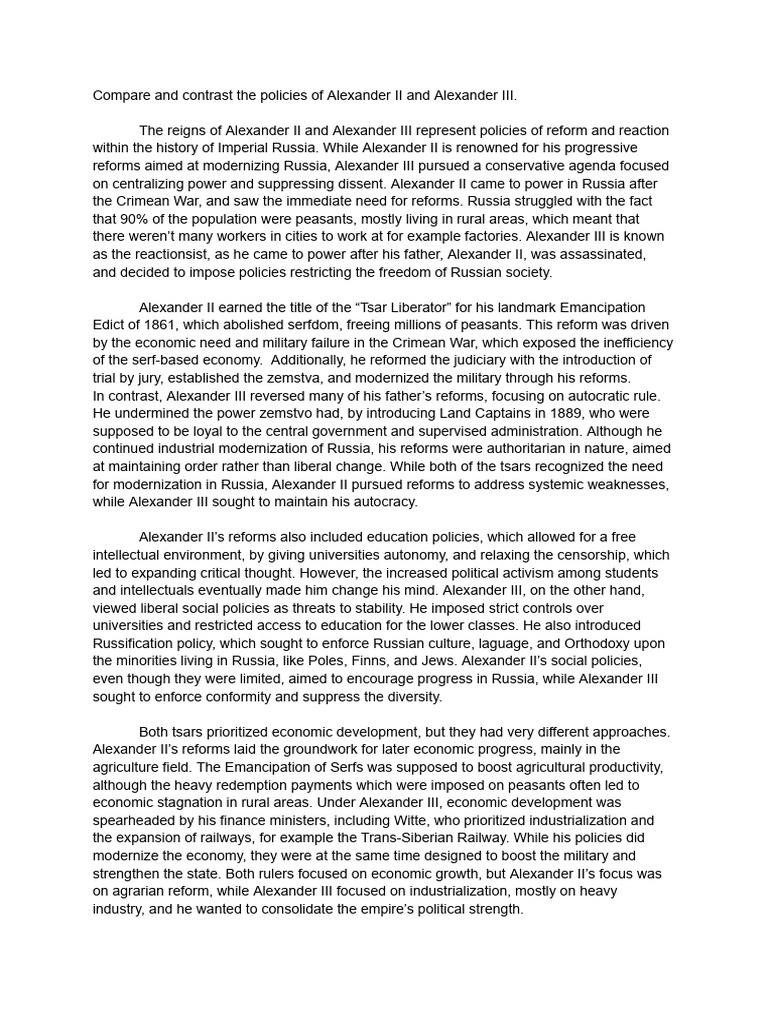 Alexander I and II Comparison | PDF | Russian Empire