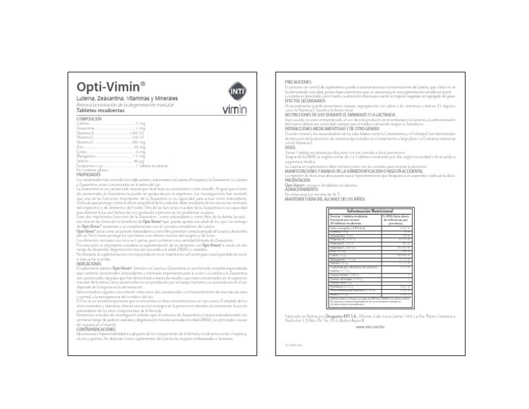 Posologia OPTI VIMIN® - TABLETA RECUBIERTA | PDF | Antioxidante | Vitamina