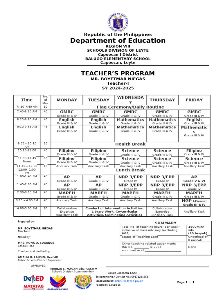Final MG 34 Teachers Program 2024 2025 | PDF