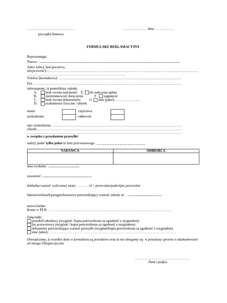 Formularz-Reklamacyjny 2021 | PDF
