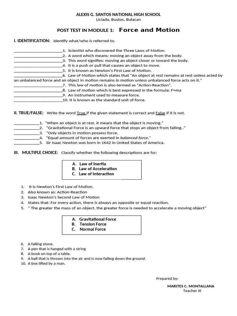 Module 1 - Post Test in Solutions | PDF | Force | Newton's Laws Of Motion