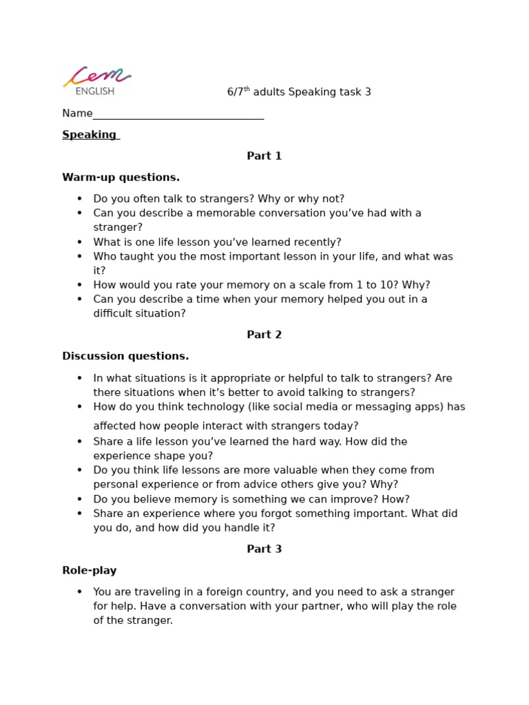 67th Speaking task 3 | PDF