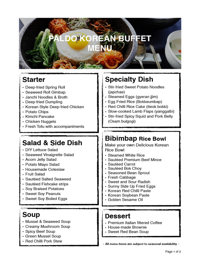 Paldo Korean Buffet Menu Overview | PDF | Korean Cuisine | Foods