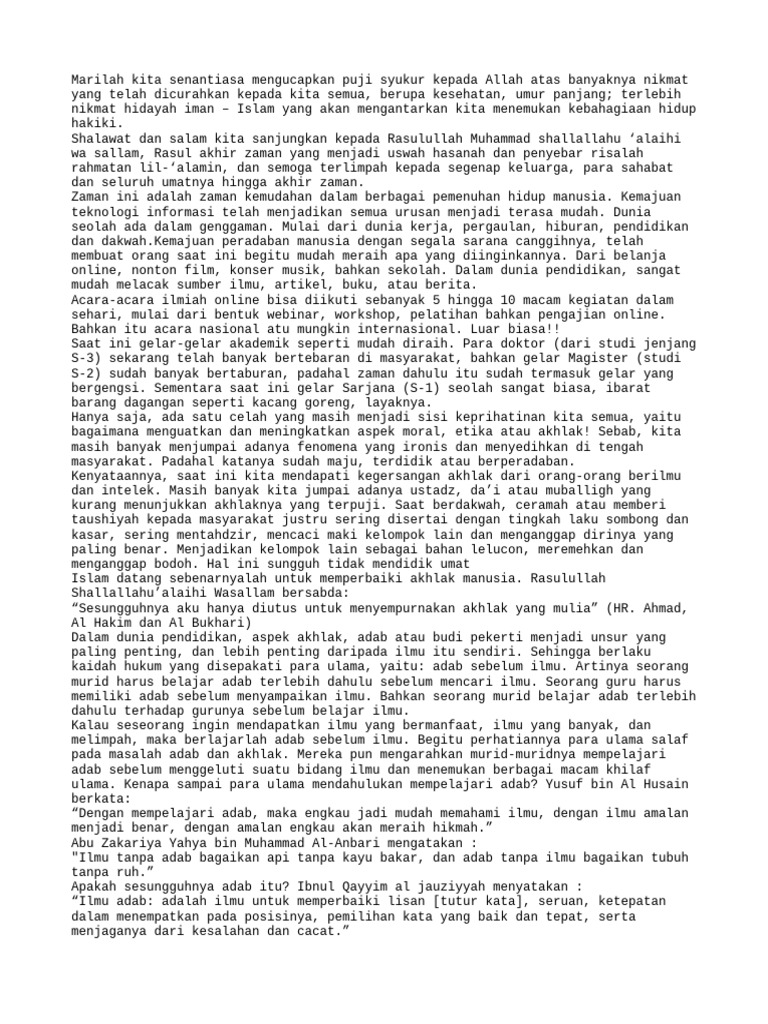 Kultum Singkat Pentingnya Adab Sebelum Ilmu | PDF