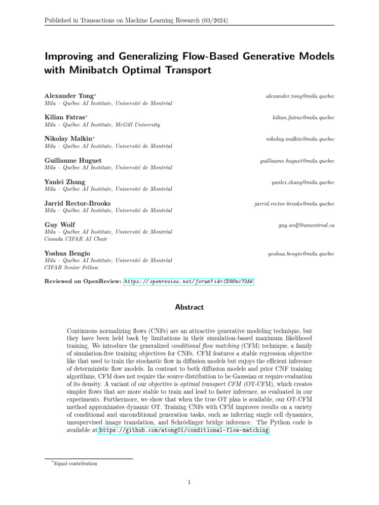 Improving and Generalizing Flow-Based Generative Models With Minibatch Optimal Transport | PDF ...
