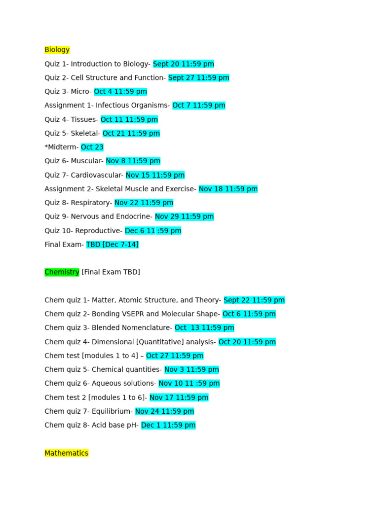 Courses Schedule | PDF