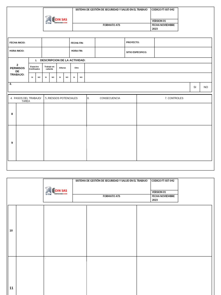 FT-SST-042 Formato Ats | PDF