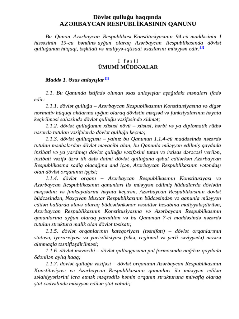 AR Dövlət Qulluğu Haqqında QANUN | PDF