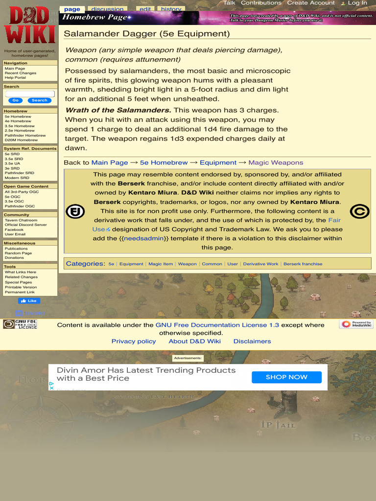 Salamander Dagger (5e Equipment) - D&D Wiki | PDF | Wiki | World Wide Web