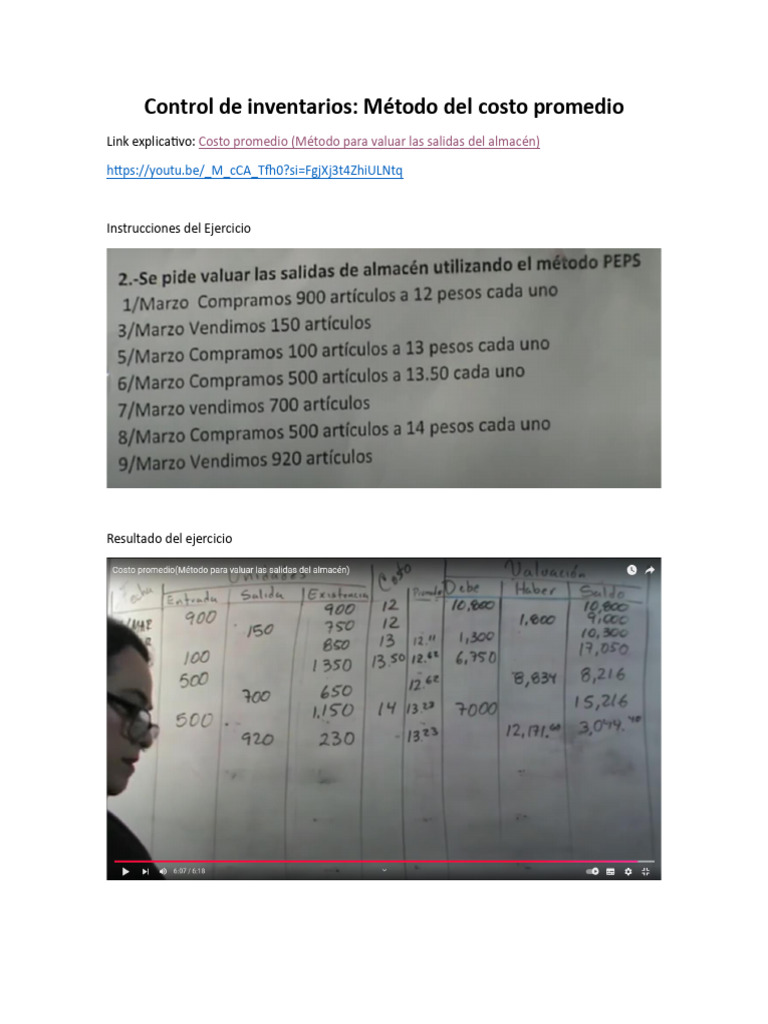 Ejercicio de Costo Promedio | PDF