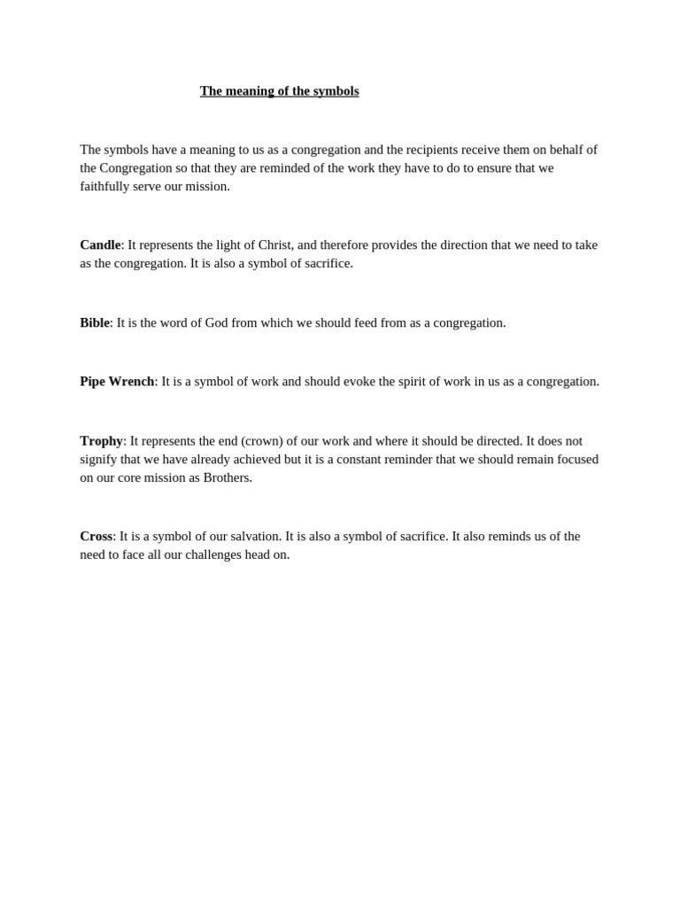 Symbols and Their Meanings for Congregation | PDF