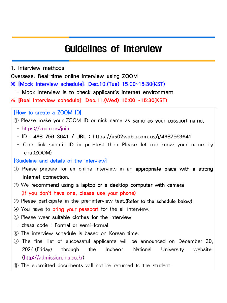 (Incheon National University) Guideline of Online Interview | PDF