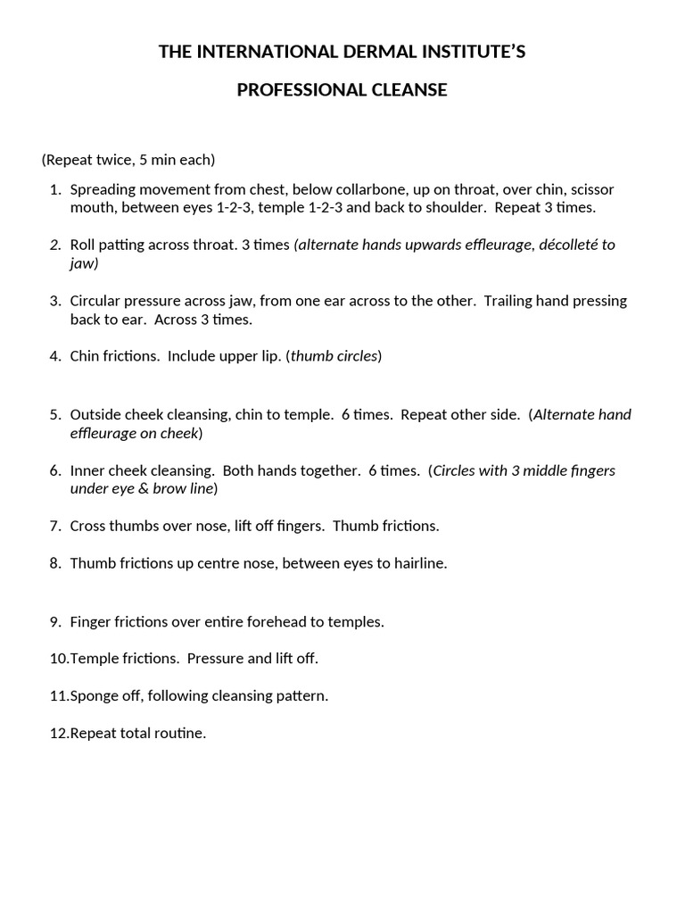 The International Dermal Institute Professional Cleanse Routine | PDF