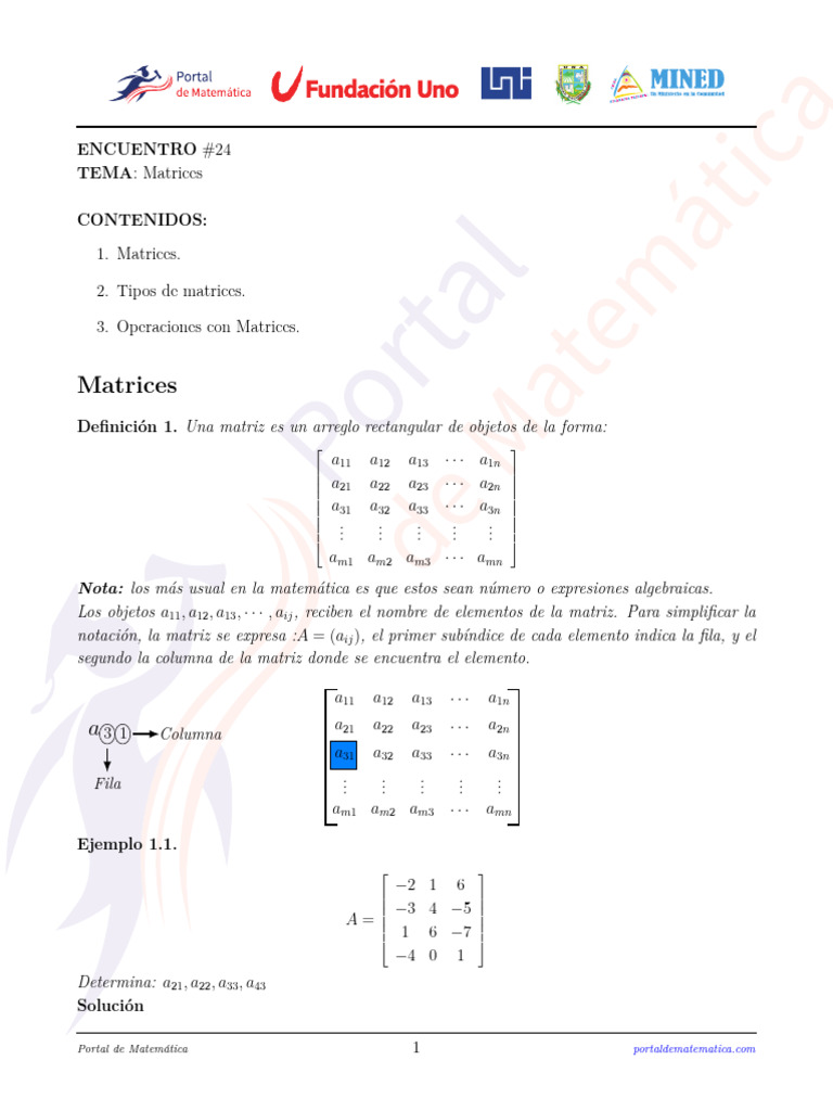 Clase #24 Matrices, Operaciones Con Matrices | PDF | Matriz (Matemáticas) | Funciones y mapeos