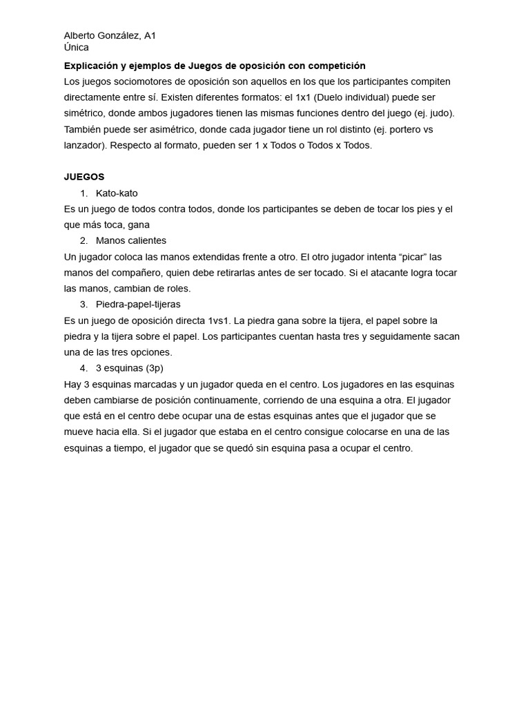 Explicación y ejemplos de Juegos de oposición con competición | PDF Explicación y ejemplos de Juegos de oposición con competición | PDF