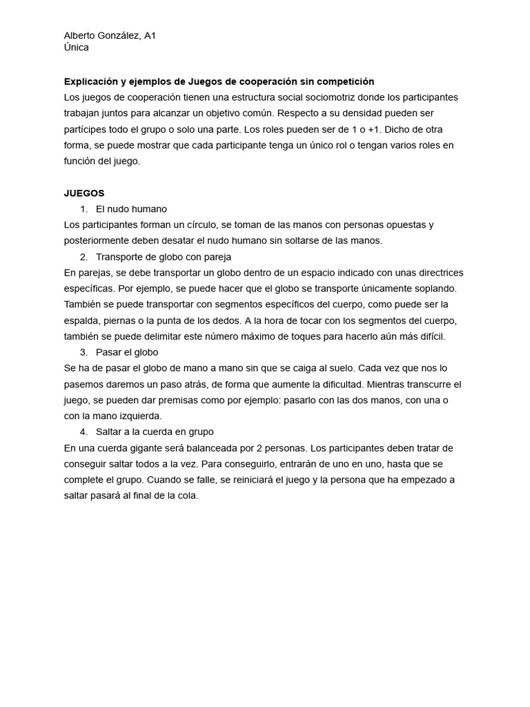 Explicación y ejemplos de Juegos de oposición sin competición | PDF Explicación y ejemplos de Juegos de oposición sin competición | PDF