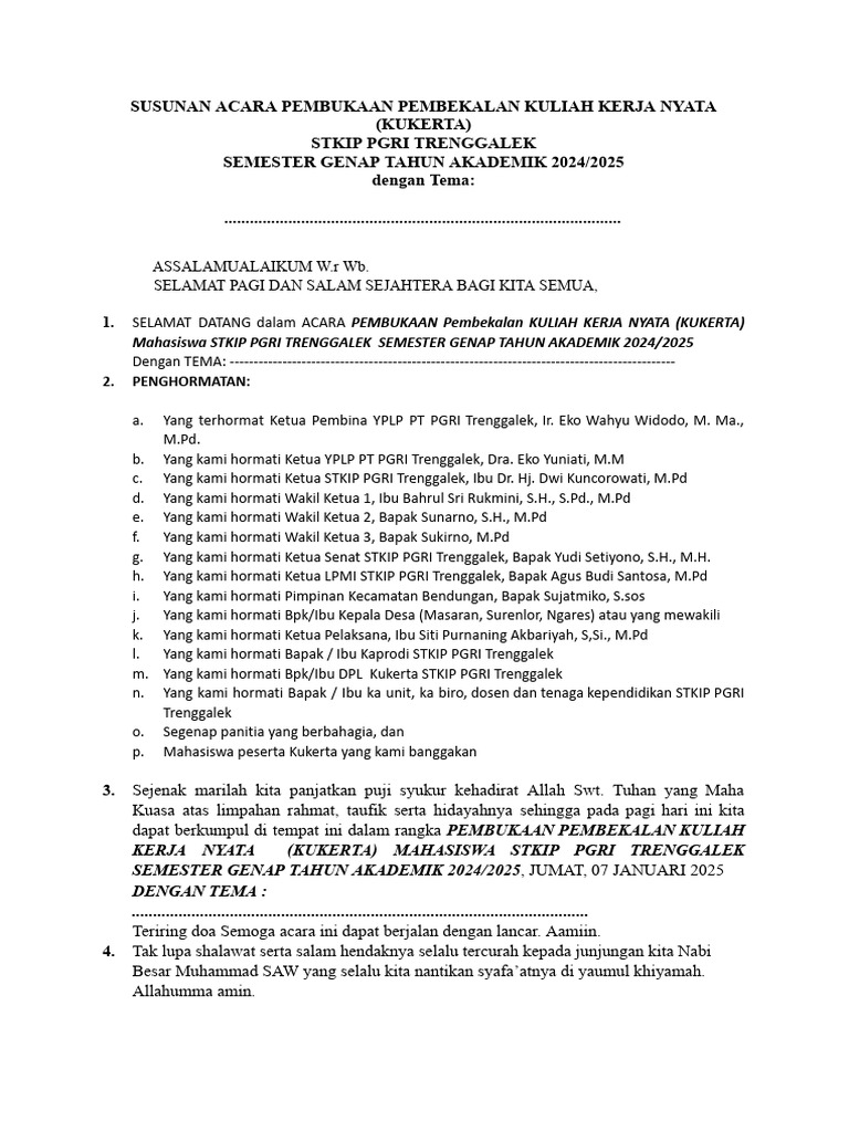 MC Pembekalan KKN 2025 | PDF