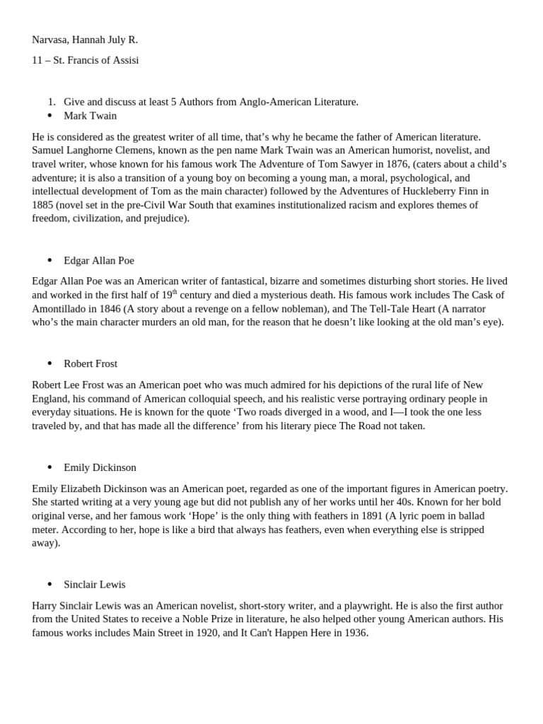 Anglo-American Literature | PDF | Mark Twain | Poetry